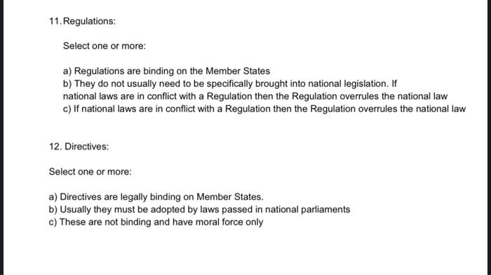 Solved 11. Regulations: Select one or more: a) Regulations | Chegg.com