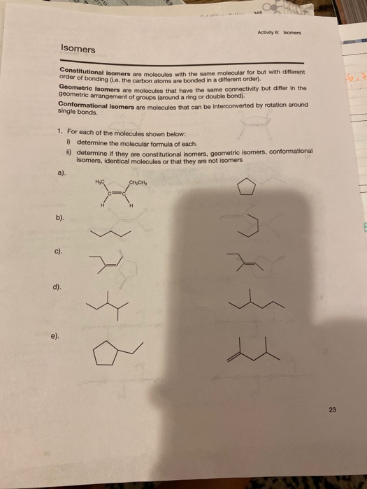 Solved TAS Activity B: Isomers Isomers Constitutional | Chegg.com