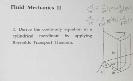 Solved Fluid Mechanics IIDerive the continuity equation in | Chegg.com