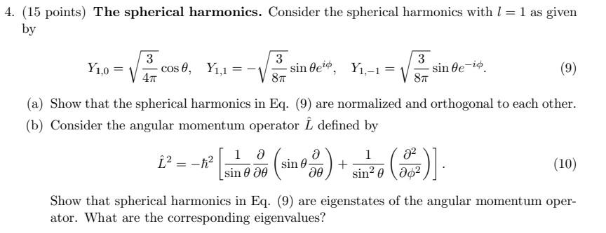 Solved 4. (15 points) The spherical harmonics. Consider the | Chegg.com
