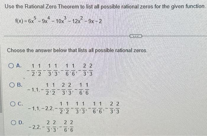 Solved Use the Rational Zero Theorem to list all possible | Chegg.com