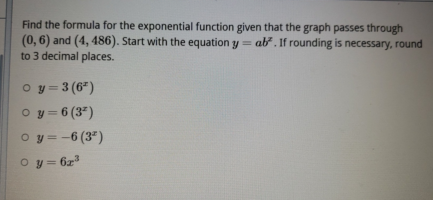 Solved Find the formula for the exponential function given | Chegg.com