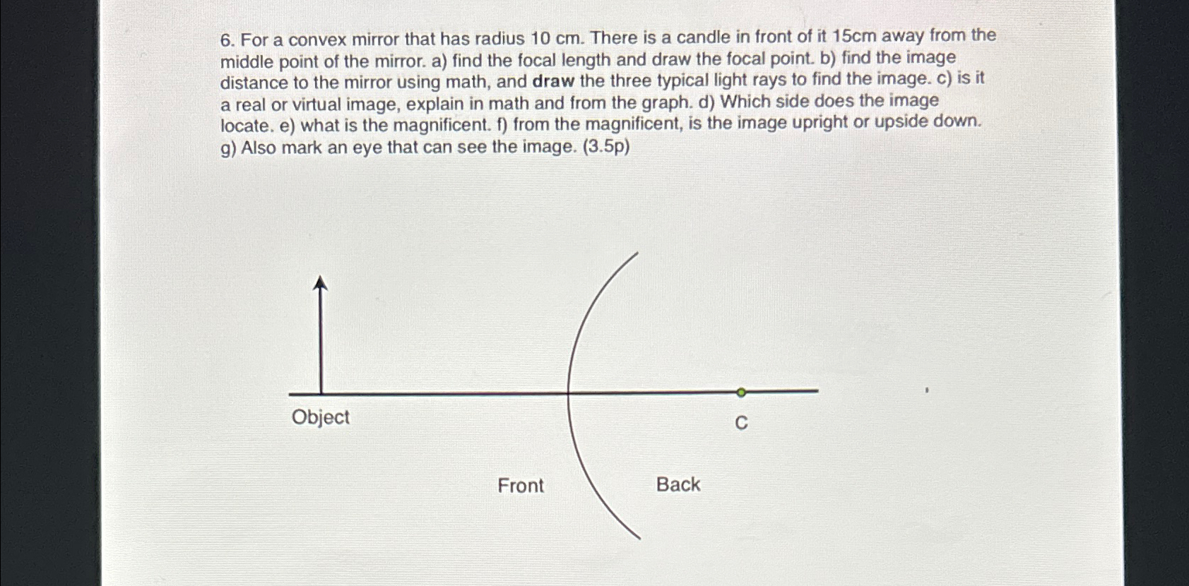 Solved For a convex mirror that has radius 10cm. ﻿There is a | Chegg.com
