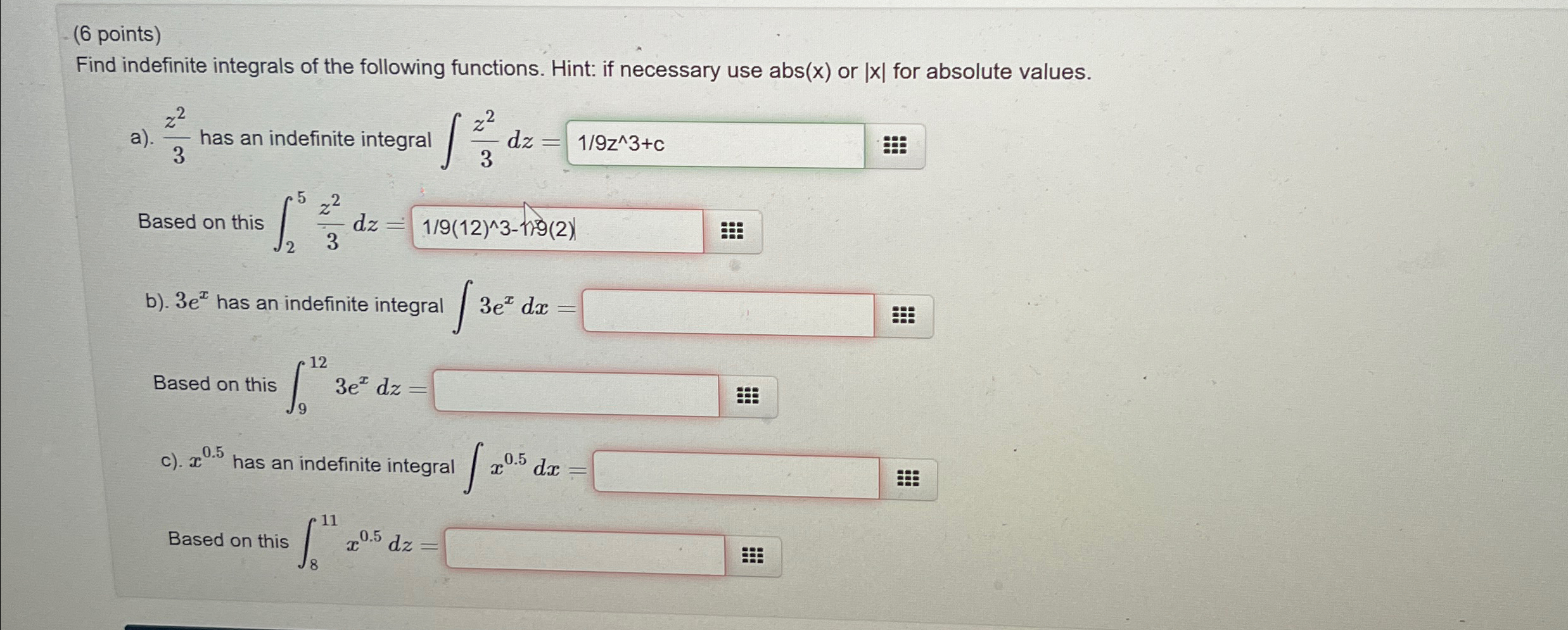 Solved (6 ﻿points)Find indefinite integrals of the following | Chegg.com