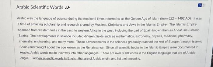 Solved Arabic Scientific Words At Arabic was the language of | Chegg.com