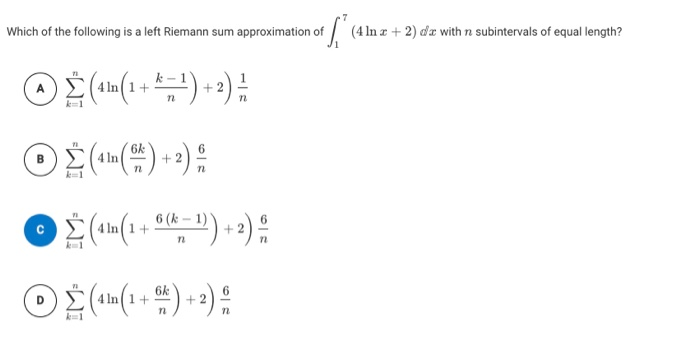 Solved Which of the following is a left Riemann sum | Chegg.com