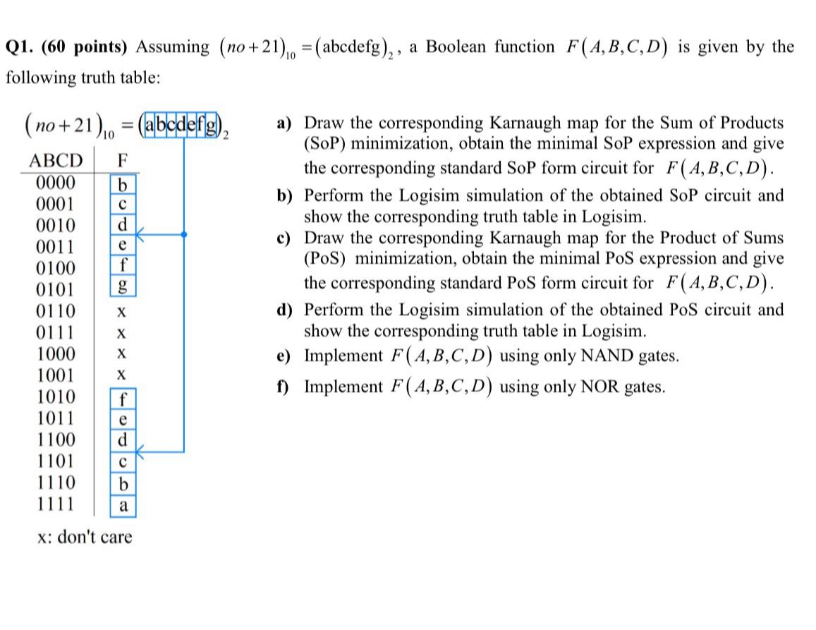 Solved NO :79Q1. (60 ﻿points) ﻿Assuming (no+21)10=( ﻿abcdefg | Chegg.com