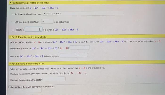 Solved Part 1: Identifying possible rational roots Given the | Chegg.com