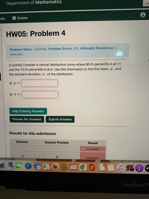 Solved Department of Mathematics LO e Gets Grades HW05: | Chegg.com
