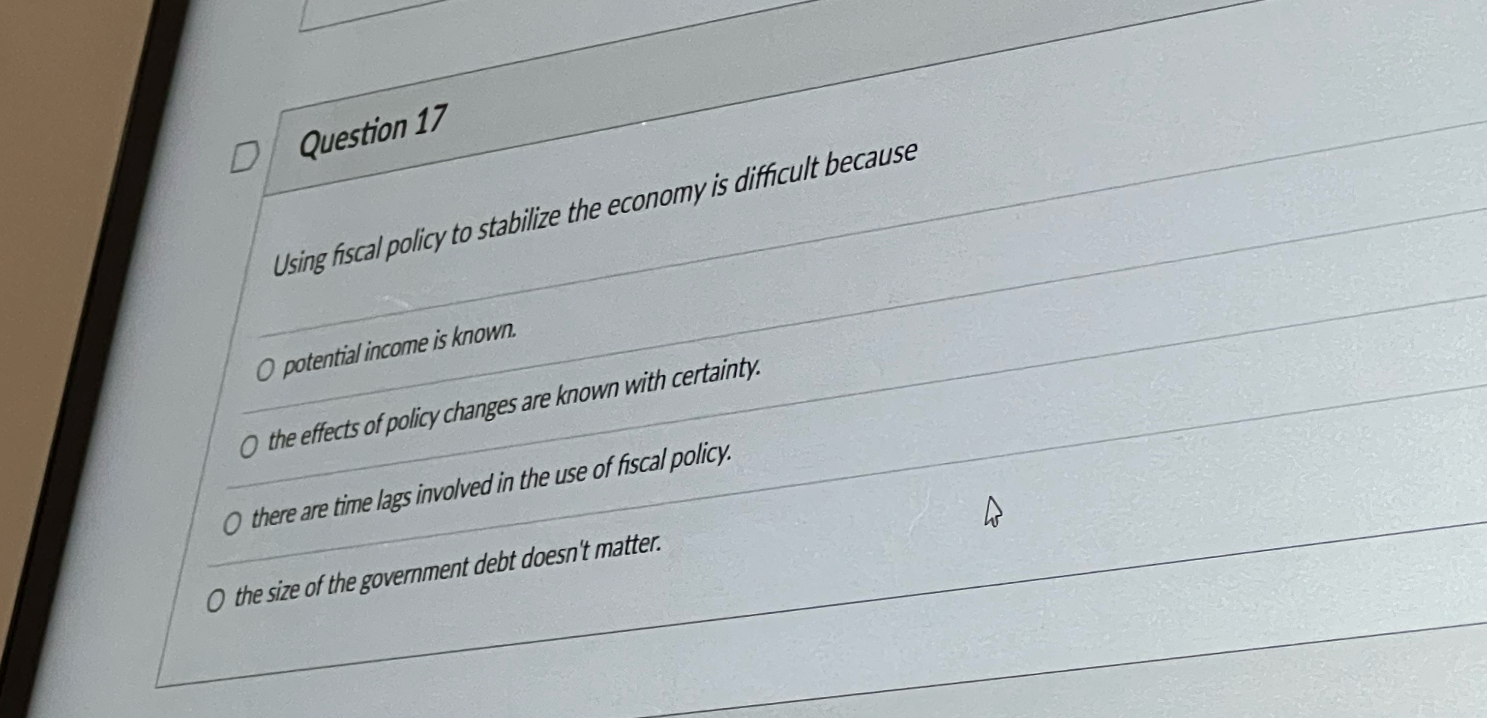 Solved Question 17Using fiscal policy to stabilize the | Chegg.com