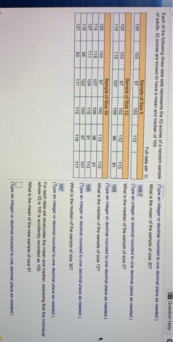 Solved Question Help Each of the following three data sets | Chegg.com