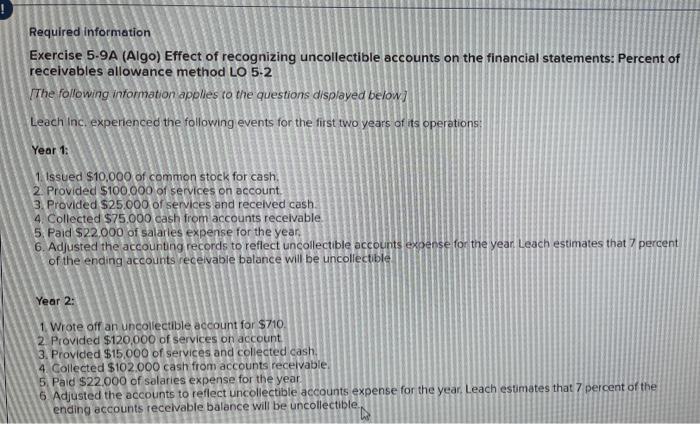 Solved Required information Exercise 5.9A (Algo) Effect of | Chegg.com