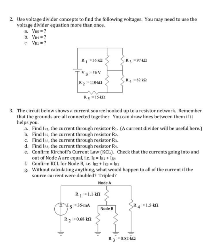 Solved Use voltage divider concepts to find the following | Chegg.com