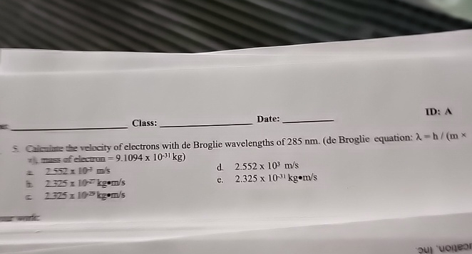 Solved Class: Date:ID: AS. ﻿Calcriate the velocity of | Chegg.com