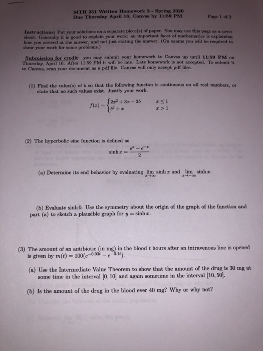 Solved MTH 251 Written Homework 2 - Spring 2020 Due Thursday | Chegg.com