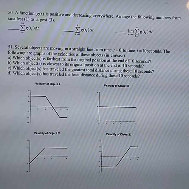 Solved 50. A function g() is positive and decreasing | Chegg.com