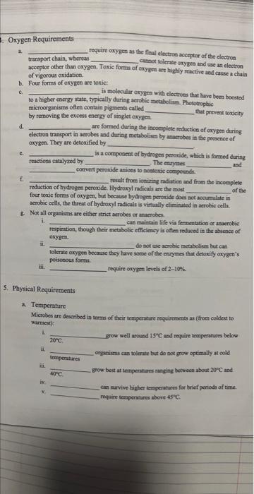 Solved Oxygen-Requirements 1. require onygen as the final | Chegg.com