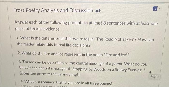 Solved Frost Poetry Analysis and Discussion At Answer each | Chegg.com