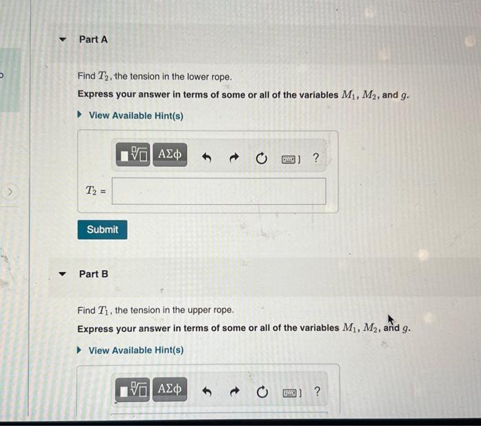 Solved Two blocks with masses M1 and M2 hang one under the | Chegg.com