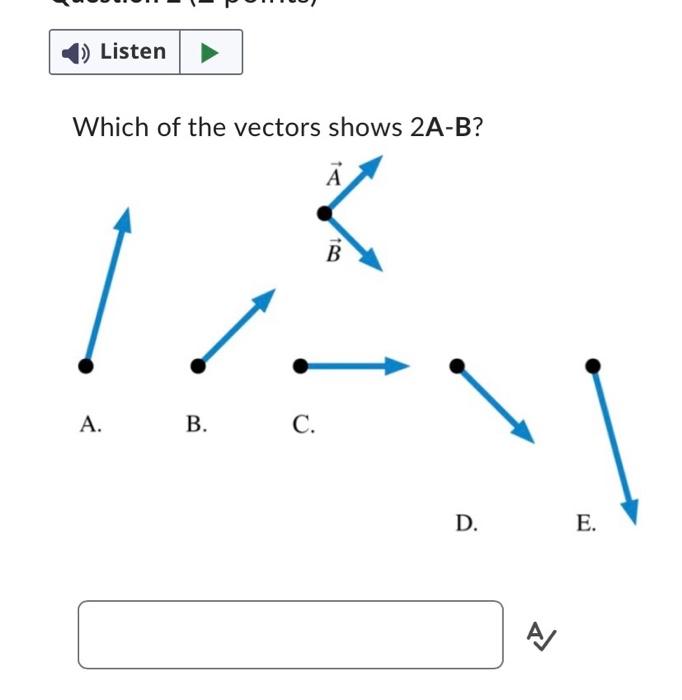 Solved Which of the vectors shows 2 A−B ? | Chegg.com