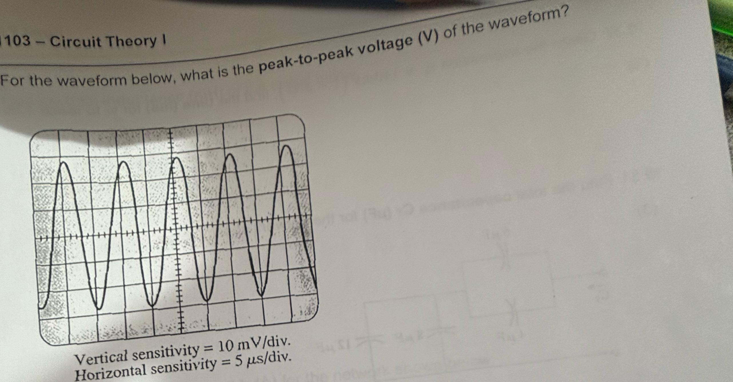 Solved For the waveform below, what is the peak-to-peak | Chegg.com
