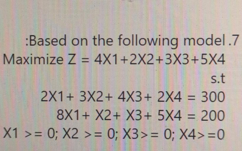 Solved Based on the following model.7 Maximize Z = 4X1 | Chegg.com