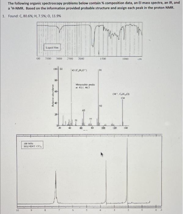 Solved The following organic spectroscopy problems below | Chegg.com