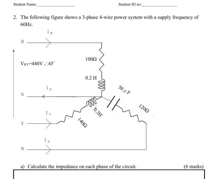 Solved 2. The following figure shows a 3-phase 4-wire power | Chegg.com