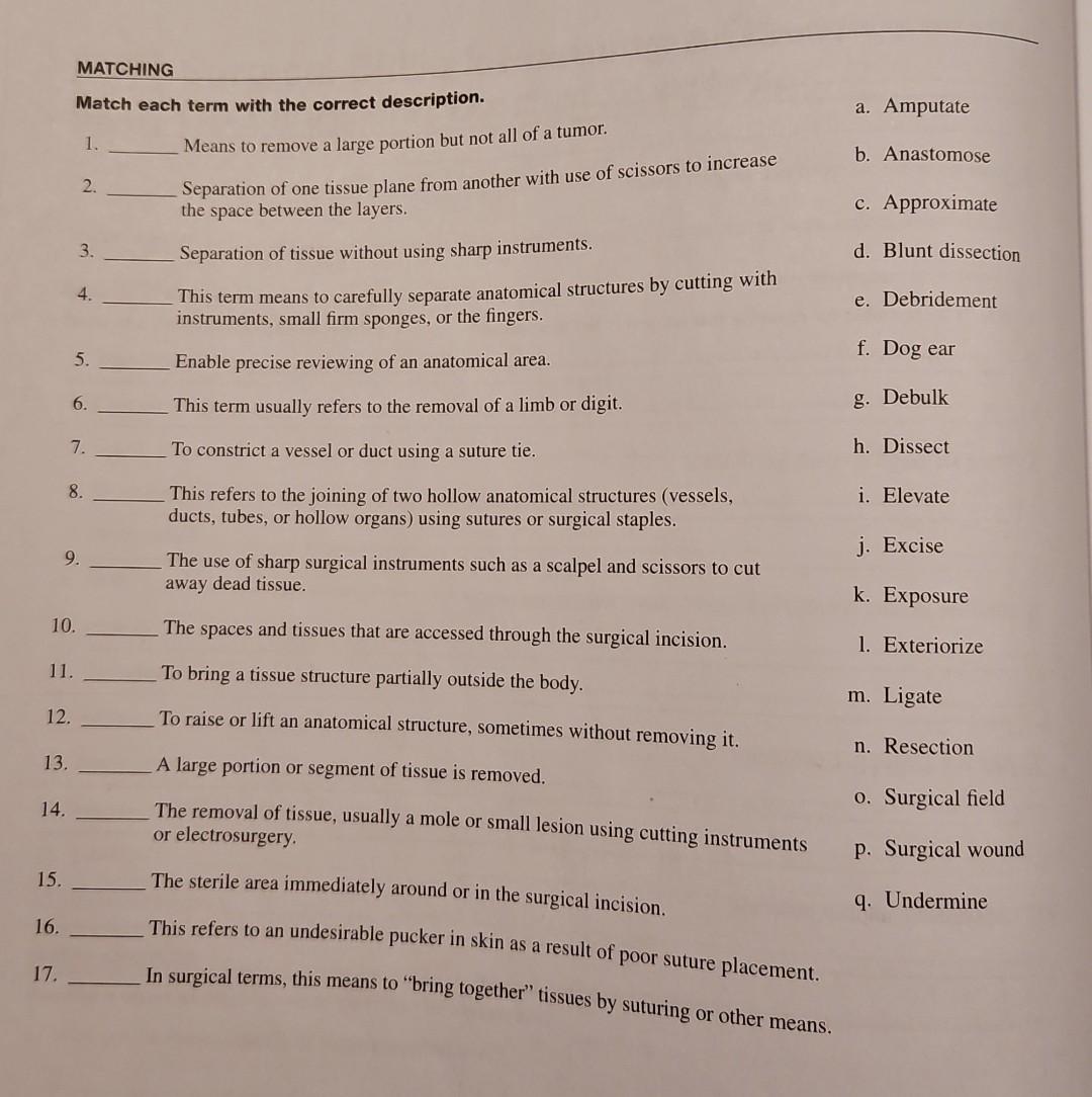 Solved MATCHING Match each term with the correct | Chegg.com