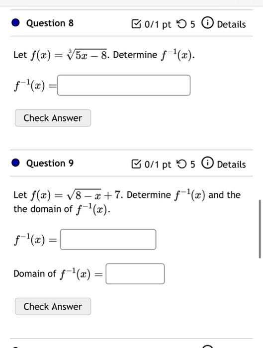 Solved Let f(x)=35x−8. Determine f−1(x) f−1(x)= Question 9 | Chegg.com Solved Let f(x)=35x−8. Determine f−1(x) f−1(x)= Question 9 | Chegg.com