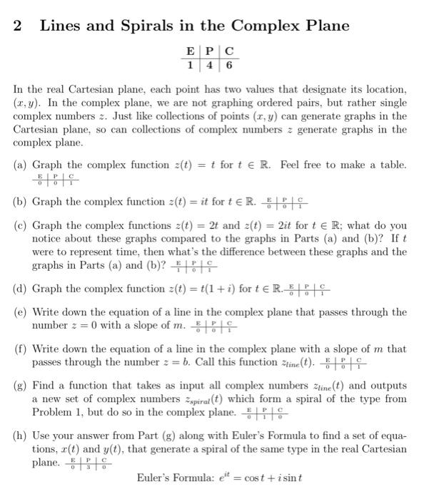 2 Lines and Spirals in the Complex Plane E PC 14 6 In | Chegg.com