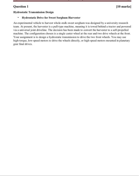 Solved Hydrostatic Transmission Design - Hydrostatic Drive | Chegg.com