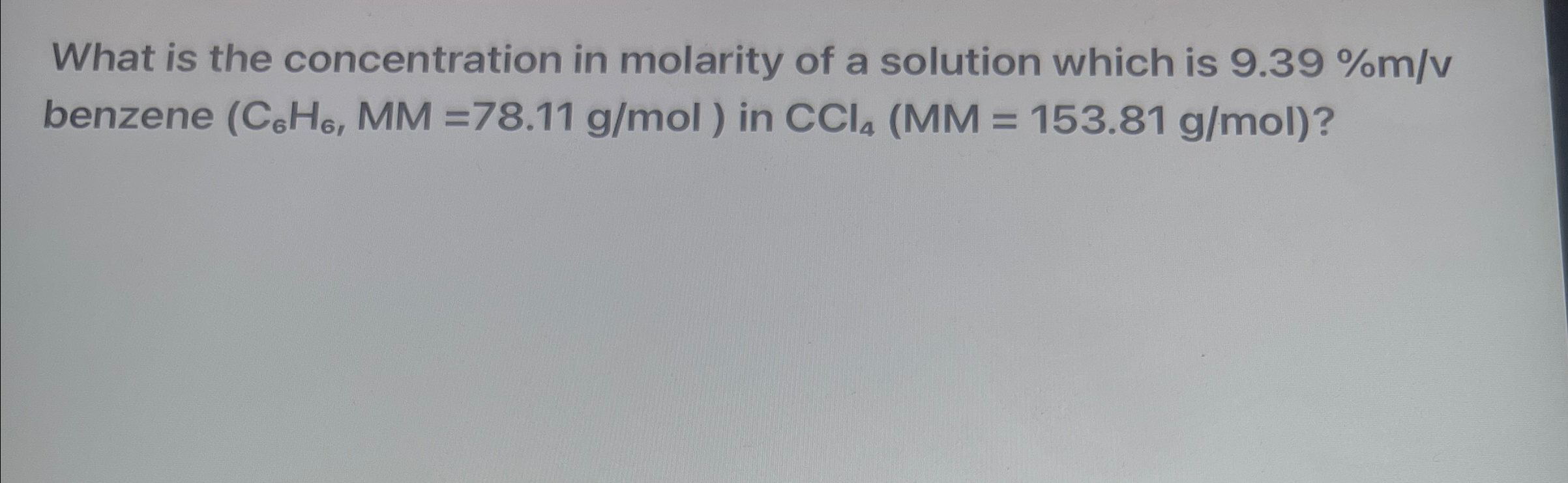 Solved What is the concentration in molarity of a solution | Chegg.com