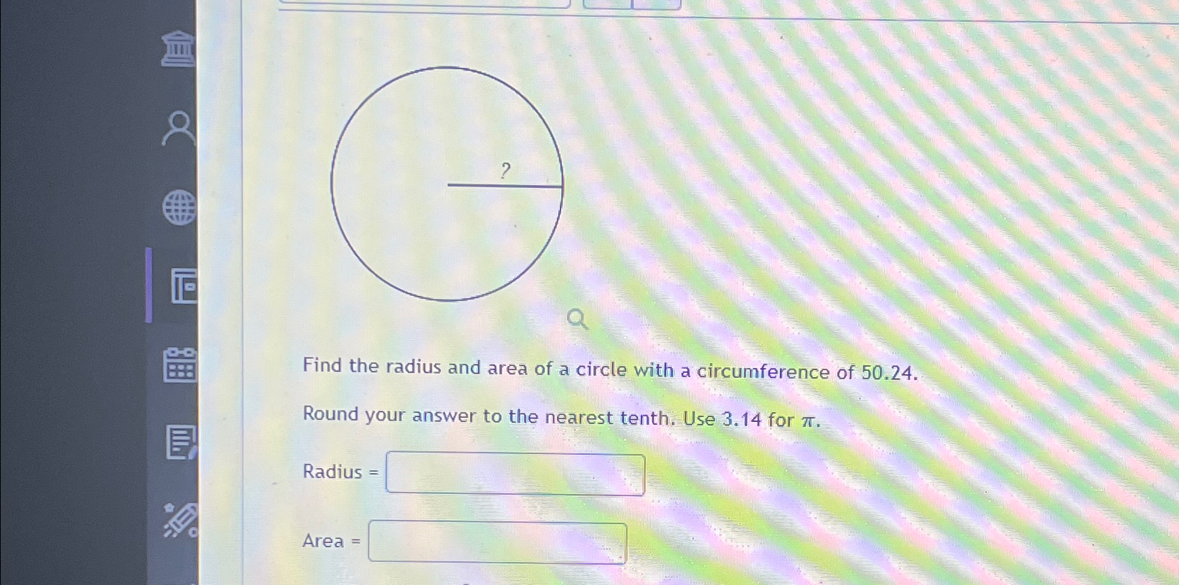 Solved Find the radius and area of a circle with a | Chegg.com