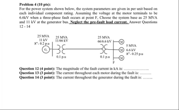 Solved Problem 4 ( 10 ﻿pts):For the power system shown | Chegg.com