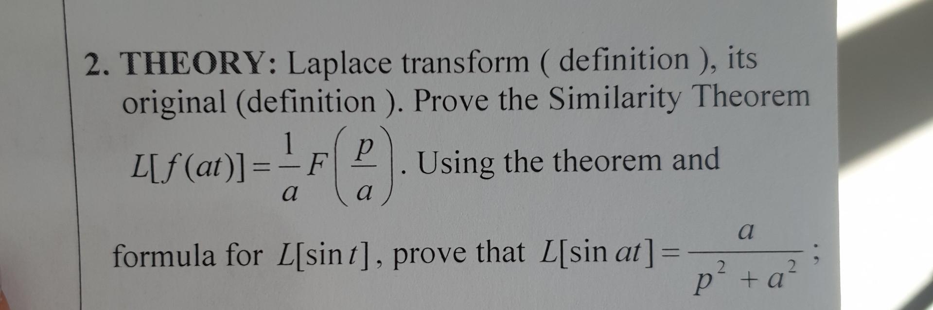 Solved 2. THEORY: Laplace transform (definition ), its | Chegg.com
