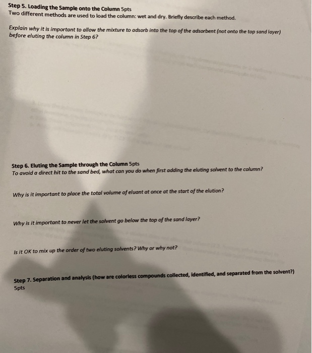 Solved Step 5. Loading the sample onto the Column Spts Two | Chegg.com
