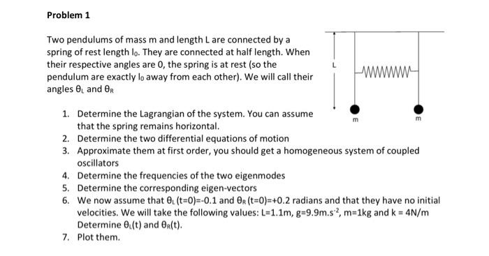 Solved Problem 1 Two pendulums of mass m and length L are | Chegg.com