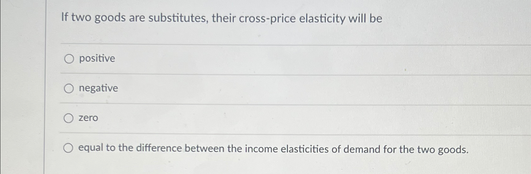 Solved If two goods are substitutes, their cross-price | Chegg.com