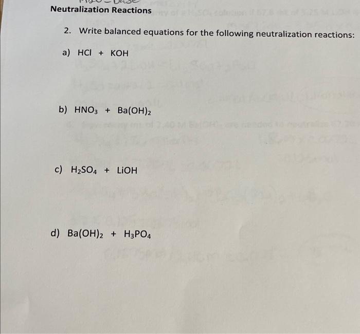 Solved 2 Write Balanced Equations For The Following