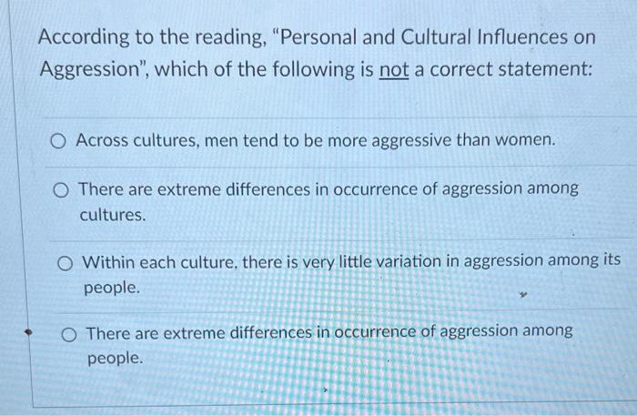According to the reading, "Personal and Cultural | Chegg.com