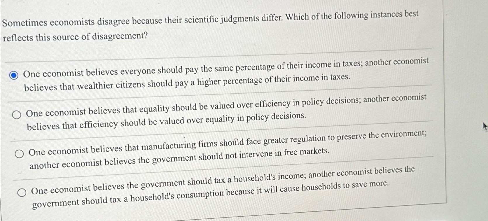 Solved Sometimes economists disagree because their | Chegg.com
