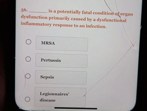 Solved is a potentially fatal condition of organ dysfunction | Chegg.com