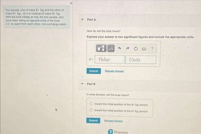 Solved Two people, one of mass 81 kg and the other of mass | Chegg.com