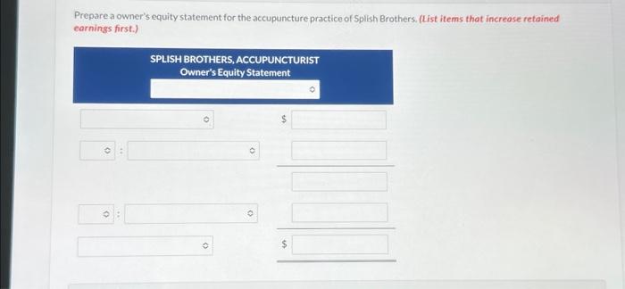 Solved The Splish Brothers items listed below for the month | Chegg.com