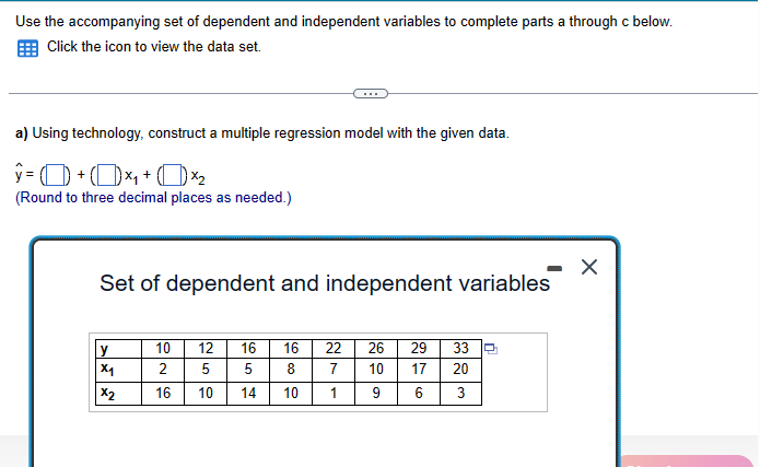 Solved Set of dependent and independent variables 8 *3 ﻿part | Chegg.com