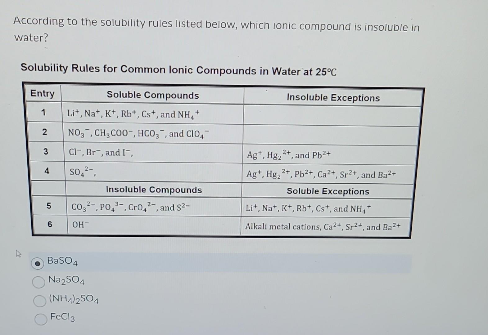 Solved According to the solubility rules listed below, which | Chegg.com