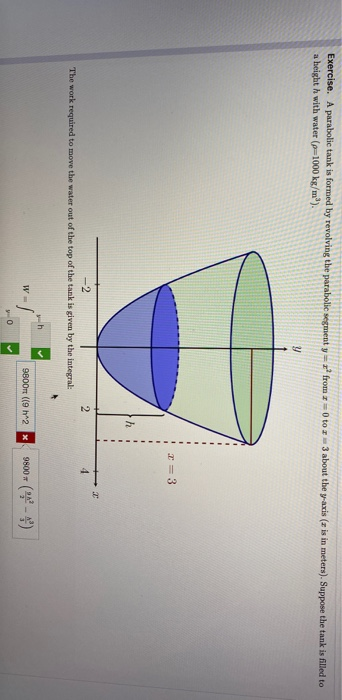 Solved Exercise. A parabolic tank is formed by revolving the | Chegg.com