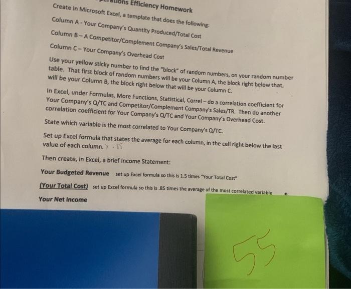 Solved Create in Microsoft Excet a template that does the | Chegg.com