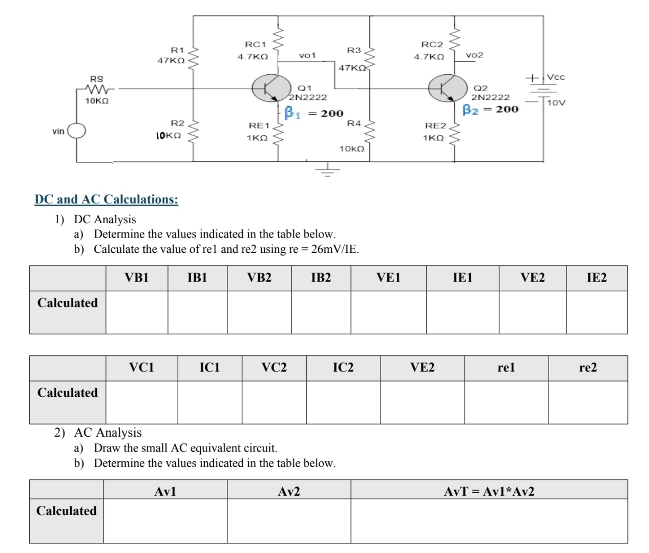 Solved DC and AC ﻿Calculations:DC Analysisa) ﻿Determine the | Chegg.com